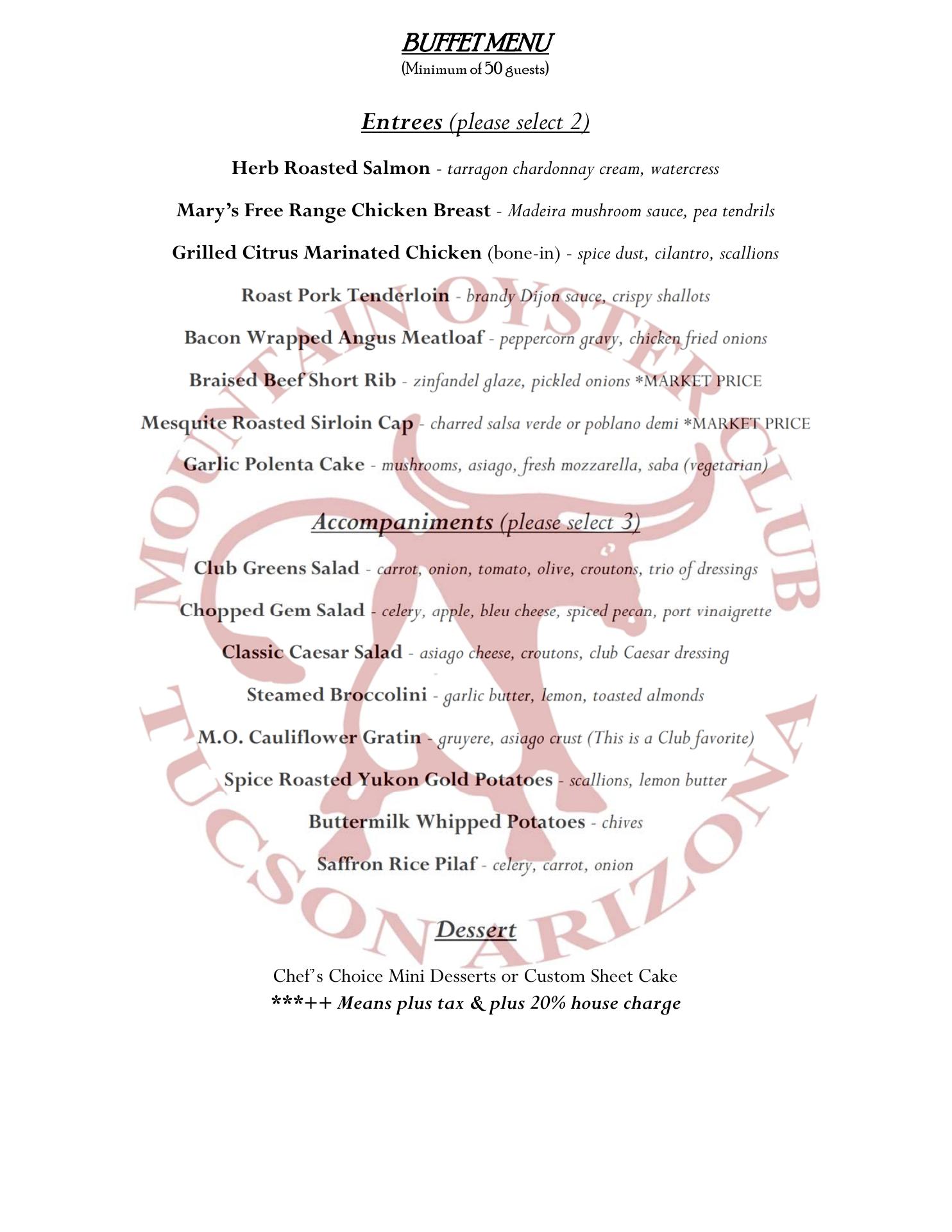 Menu for Mountain Oyster Club, Tucson, AZ - Restaurantji