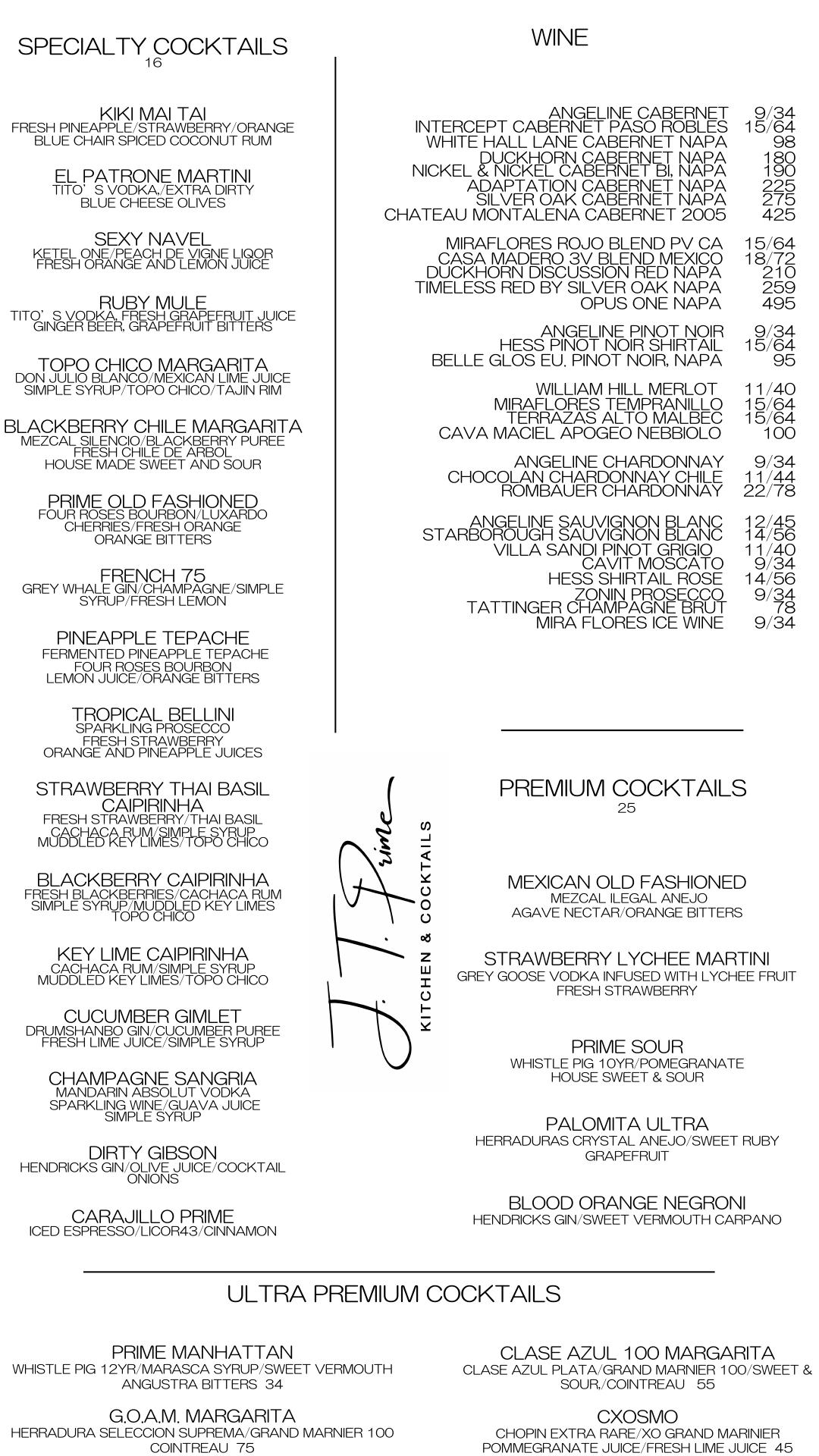 Menu for J.T. Prime Kitchen Yuma, Yuma, AZ - Restaurantji
