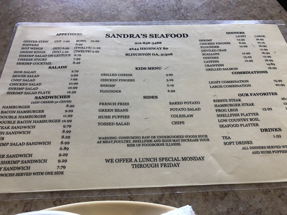 Sandra's Seafood Restaurant, Ellabell - Menu, Reviews (190), Photos (32 ...