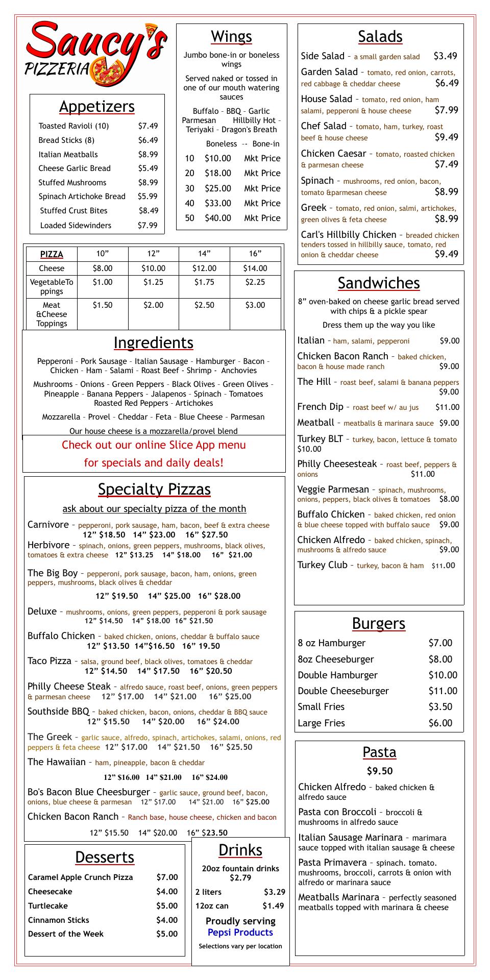 Saucy's Pizzeria, Cadet - Menu, Reviews (86), Photos (28) - Restaurantji