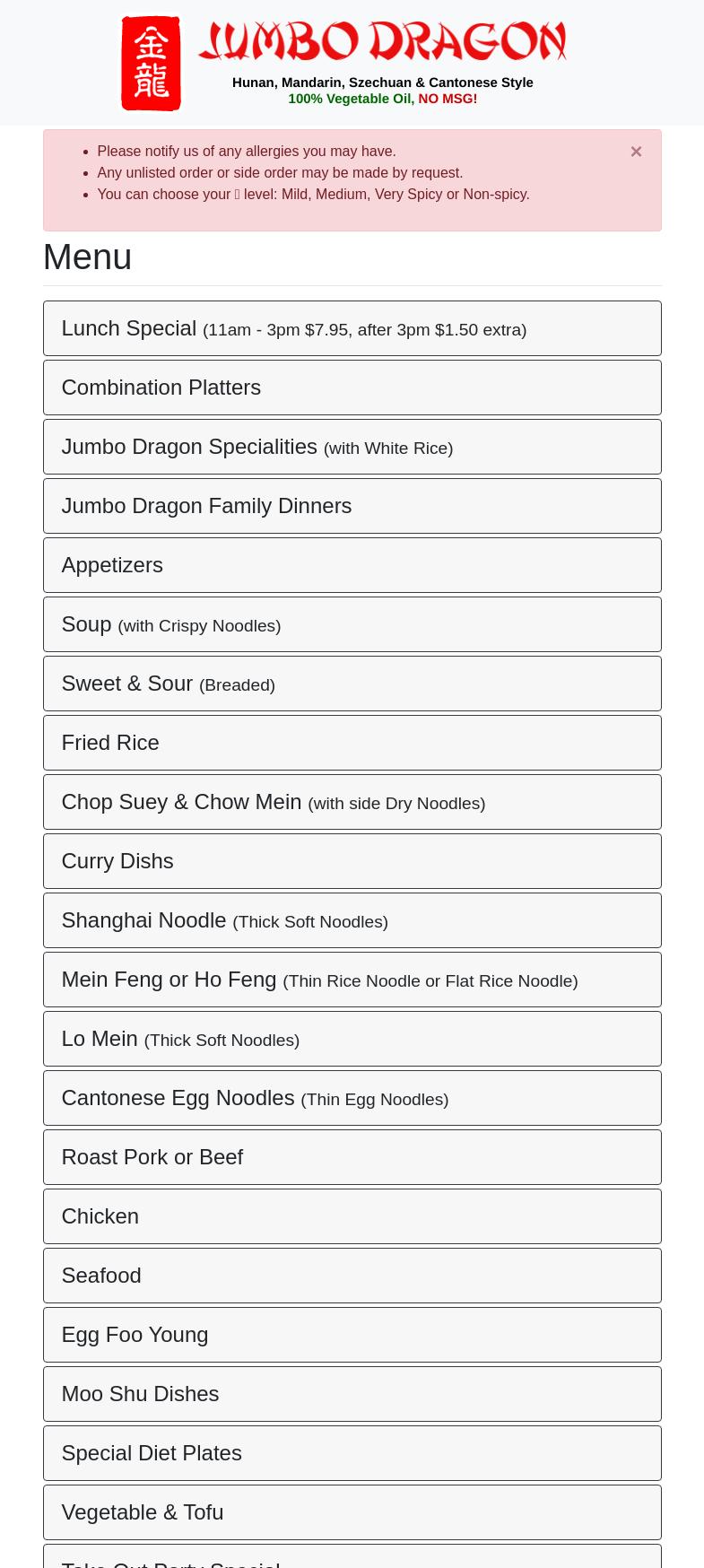 Jumbo Dragon Chinese Restaurant, Brantford - Menu, Reviews (175 ...
