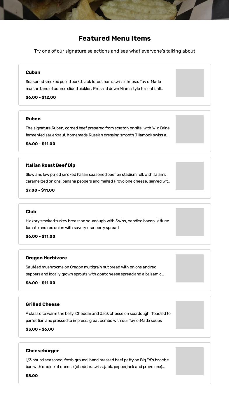 Taylormade sandwiches, Tumalo - Menu, Reviews (21), Photos - Restaurantji