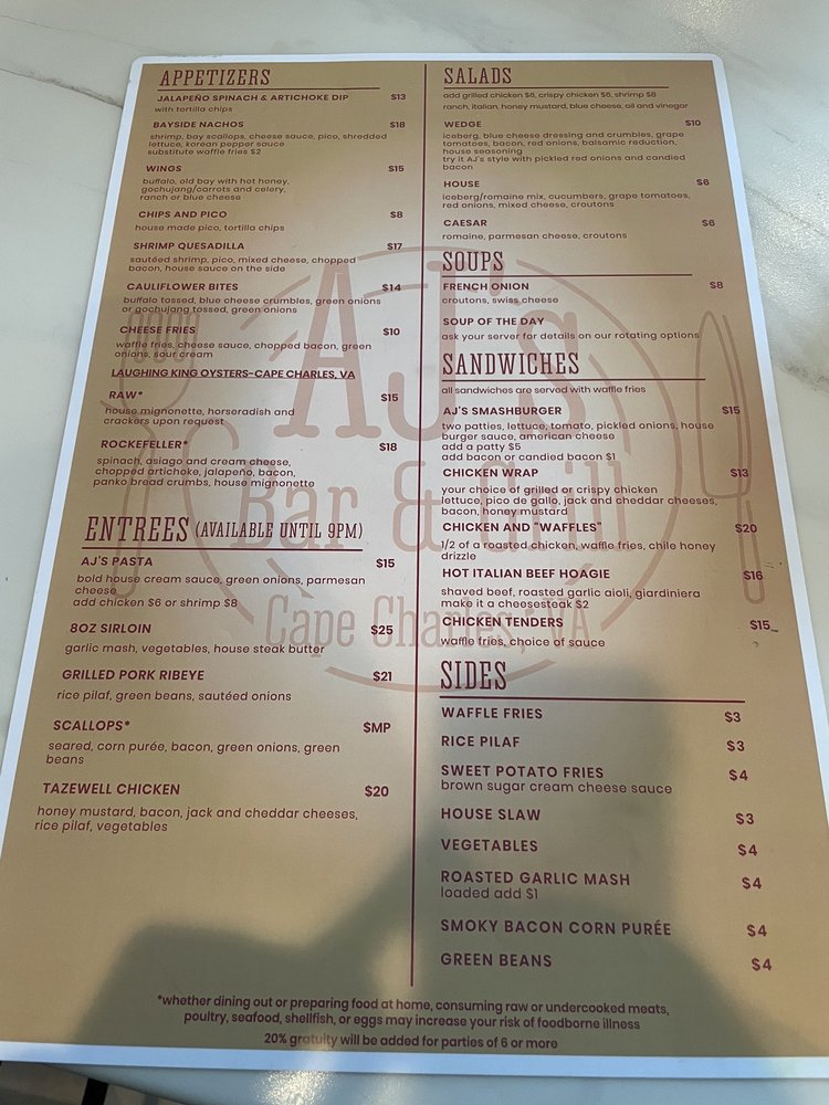 AJ's Bar & Grill, Cape Charles - Menu, Reviews (104), Photos (20 ...